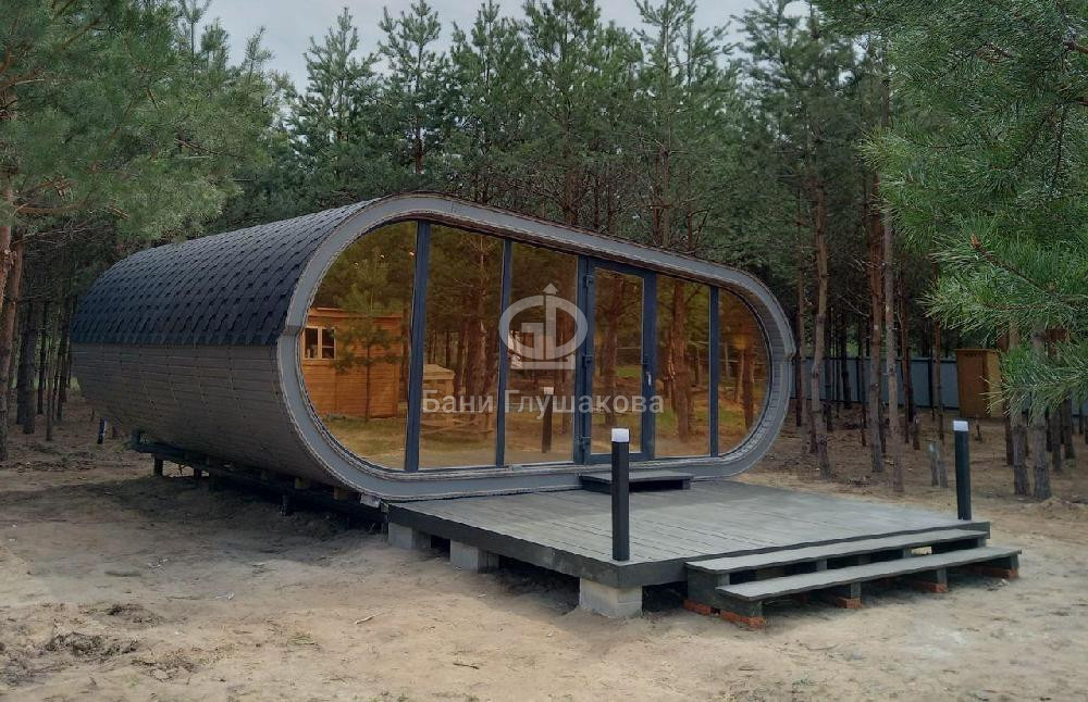 Баня «Танк» с панорамными окнами 6х7м с печью и отделкой под ключ, цена ...